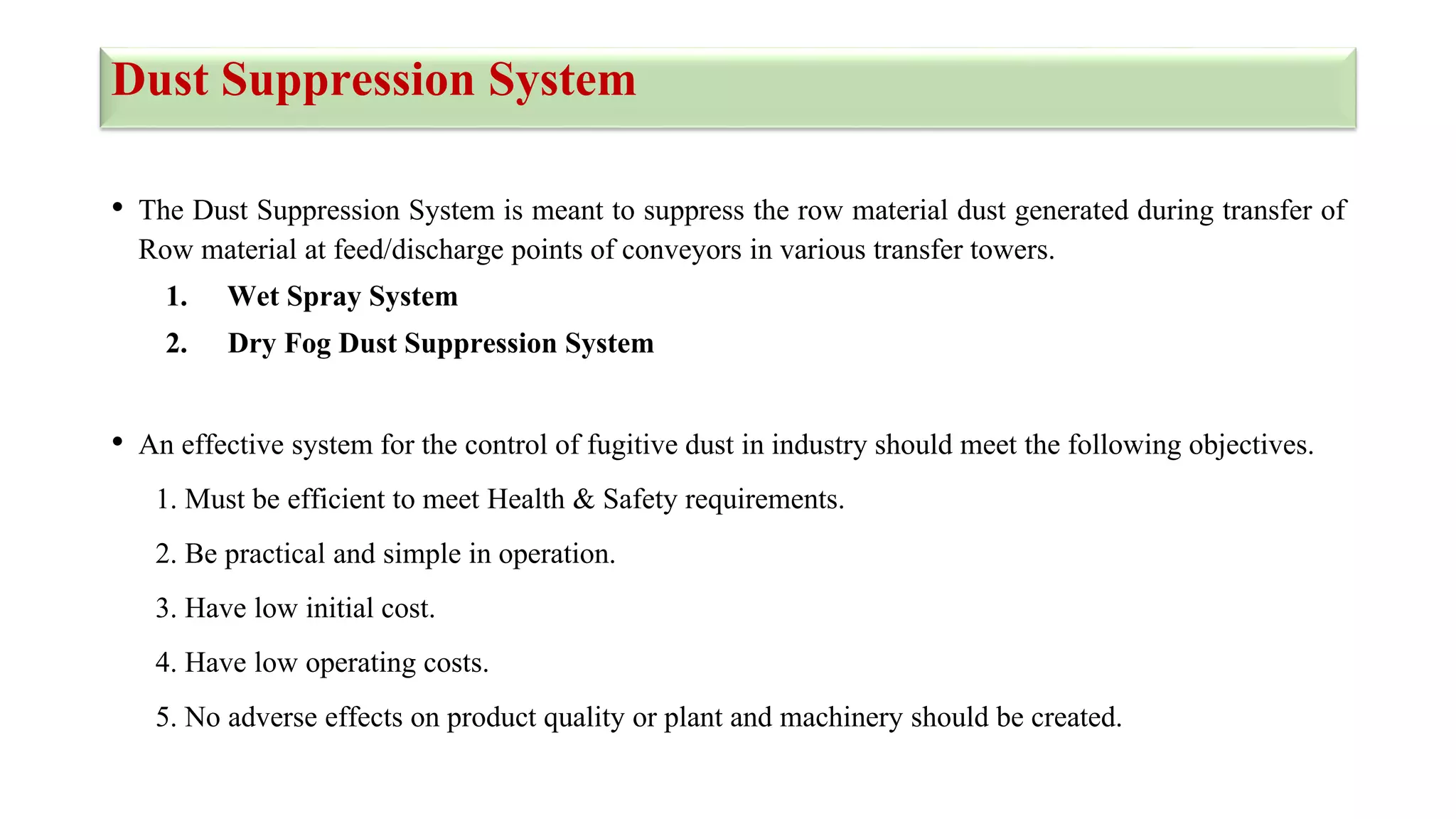 Dust suppresion system | PDF