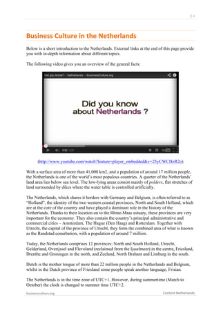 Dutch business culture guide - Learn about the Netherlands | PDF
