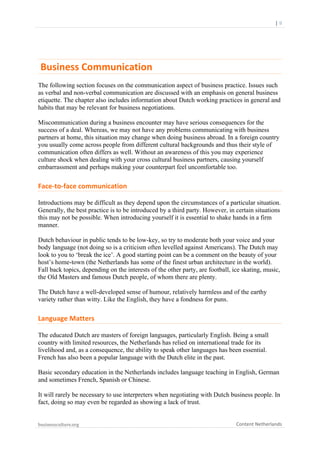Dutch business culture guide - Learn about the Netherlands | PDF