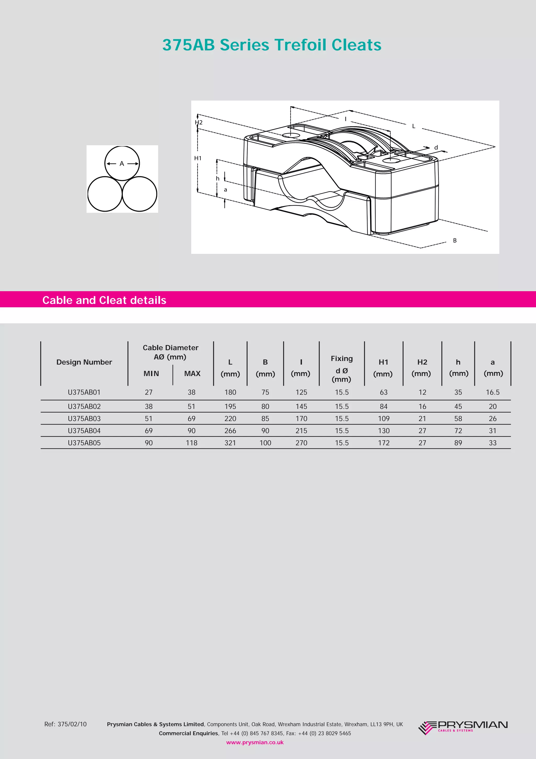 Prysmian Bicon Trefoil Cleat - Dutchclamp U375AB02 Cable Cleat - 38 ...