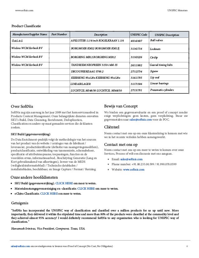 UNSPSC Product Classification Process and Samples in Dutch Language