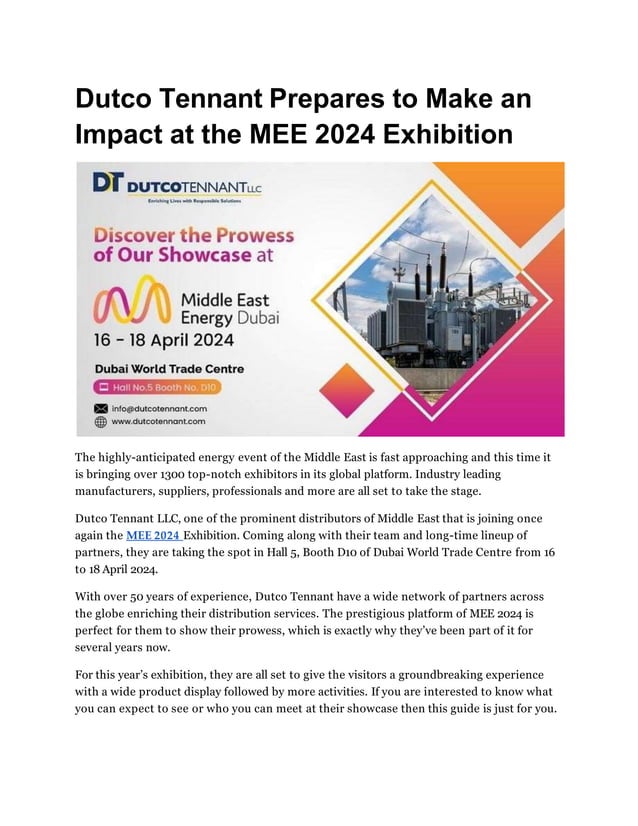 Dutco Tennant Prepares to Make an Impact at the MEE 2024 Exhibition.pptx