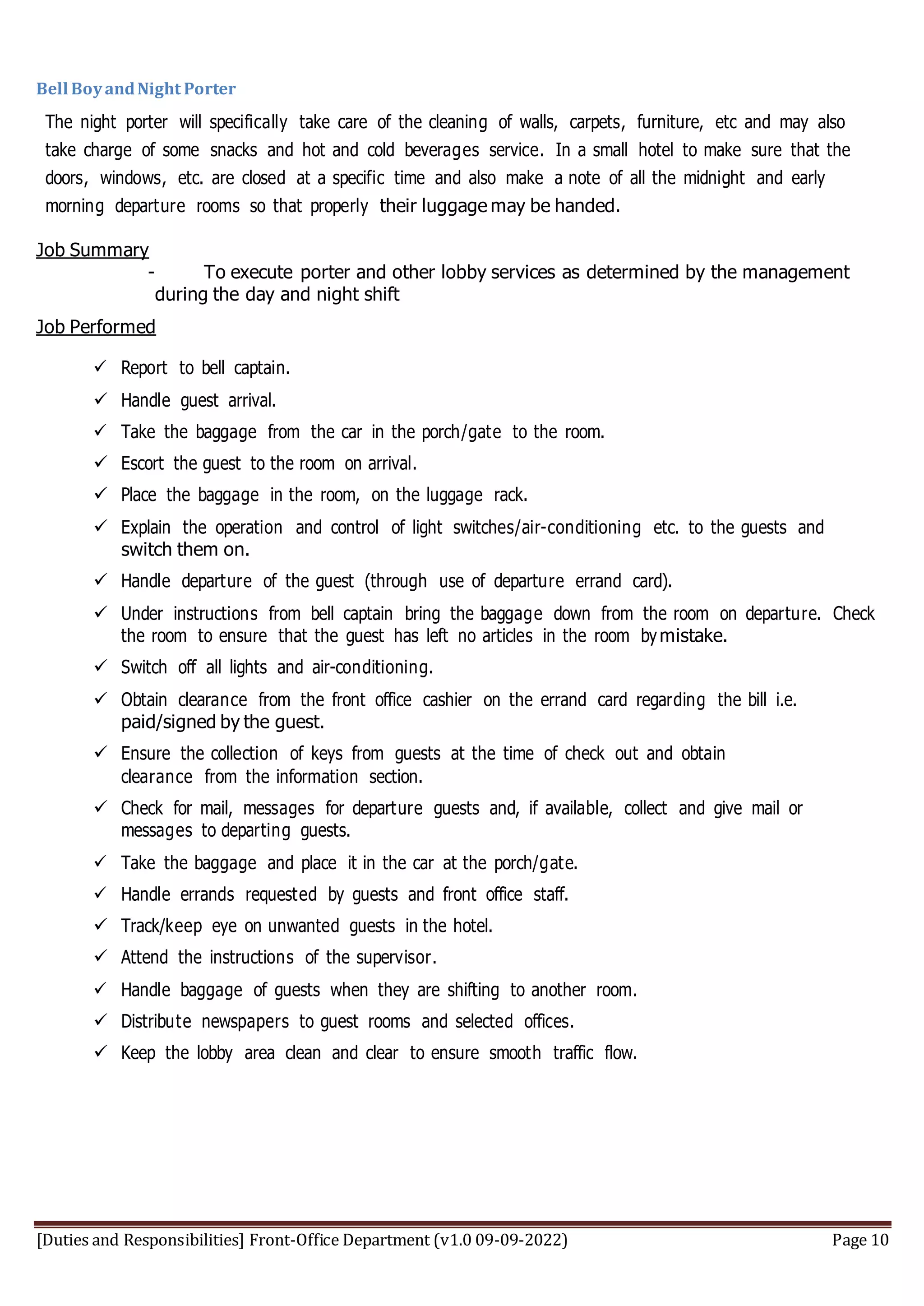 Duties and Responsibilities _ Front Office Department (v1.0 jmd 09-09 ...