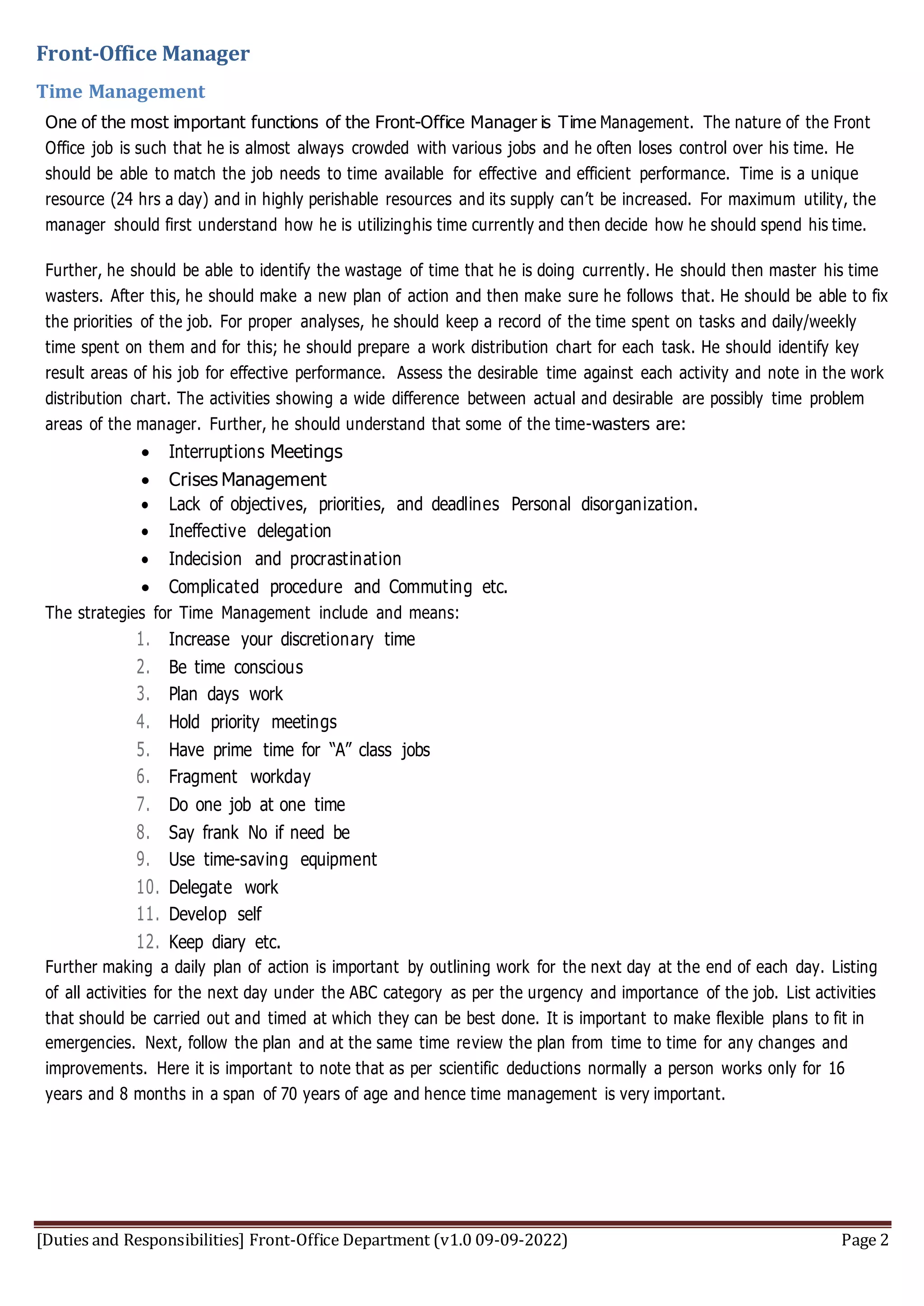 Duties and Responsibilities _ Front Office Department (v1.0 jmd 09-09 ...
