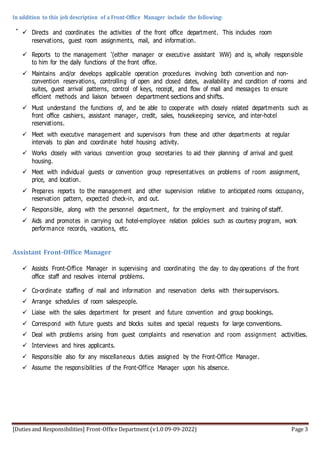 Duties and Responsibilities _ Front Office Department (v1.0 jmd 09-09 ...