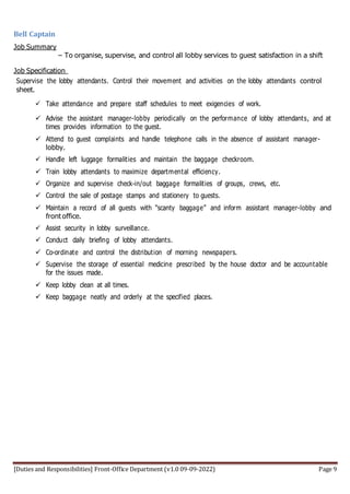 Duties and Responsibilities _ Front Office Department (v1.0 jmd 09-09 ...