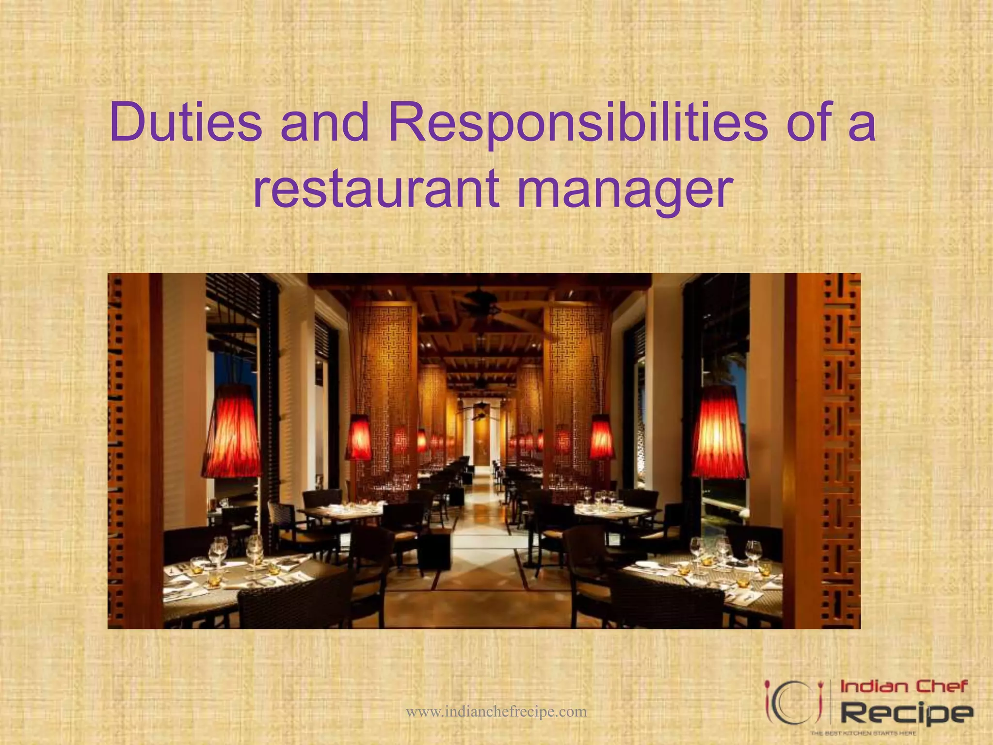 Duties and responsibilities of a restaurant manager | PPTX