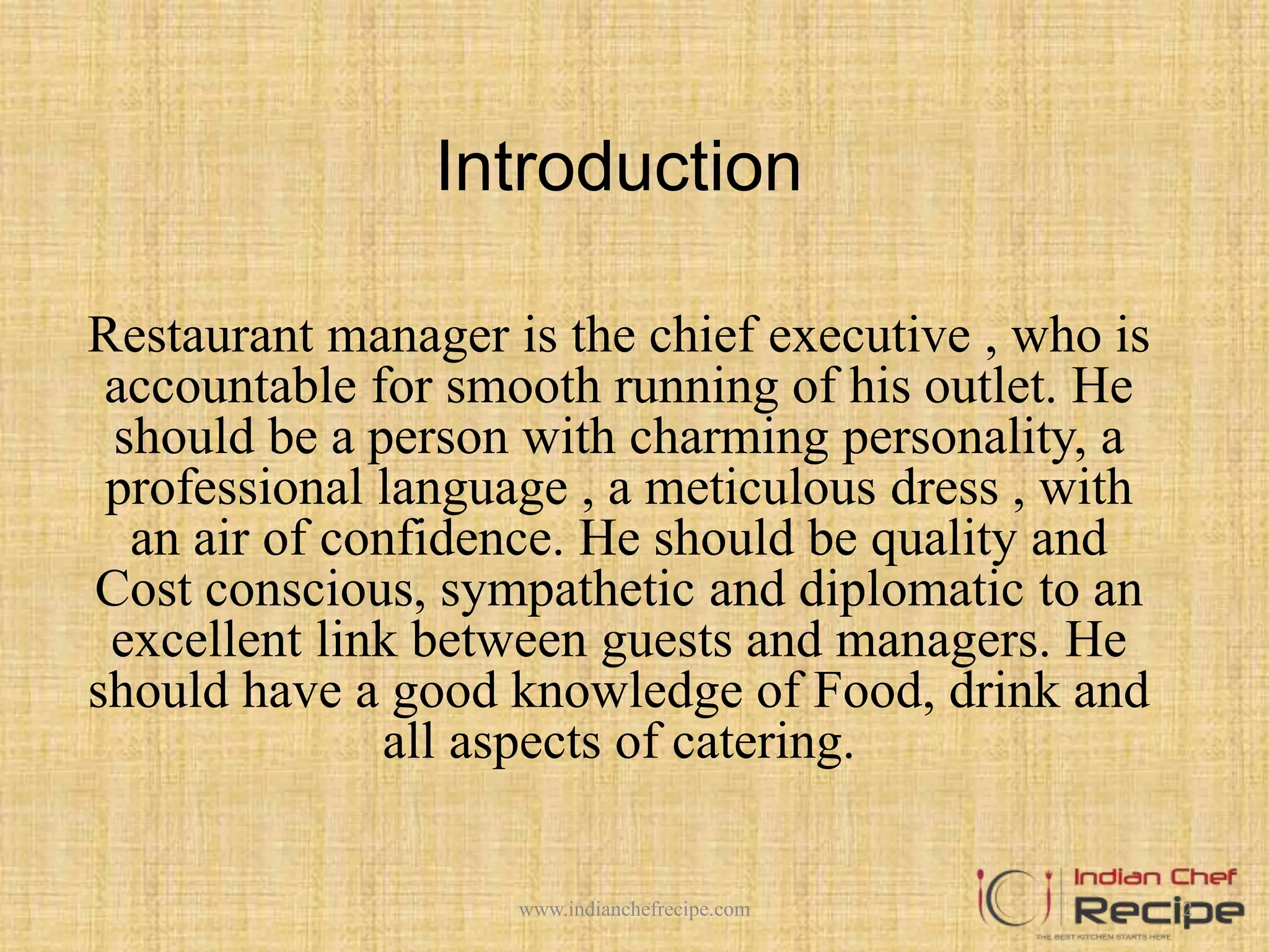 Duties and responsibilities of a restaurant manager | PPTX