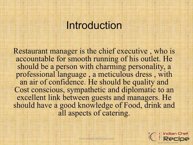 Duties and responsibilities of a restaurant manager | PPTX