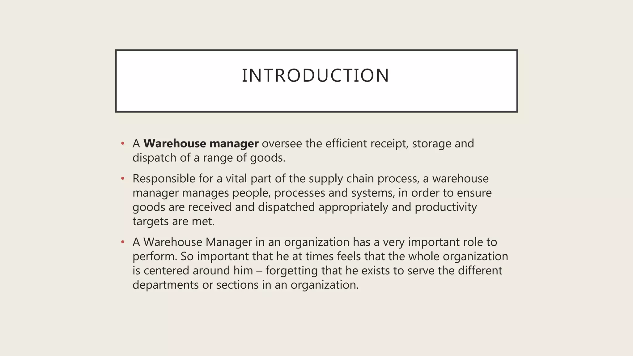 Duties and responsibilities of a warehouse manager | PPTX