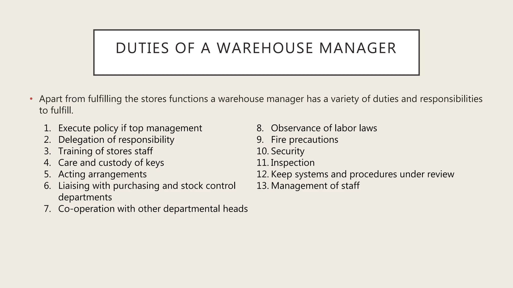 Duties and responsibilities of a warehouse manager | PPTX
