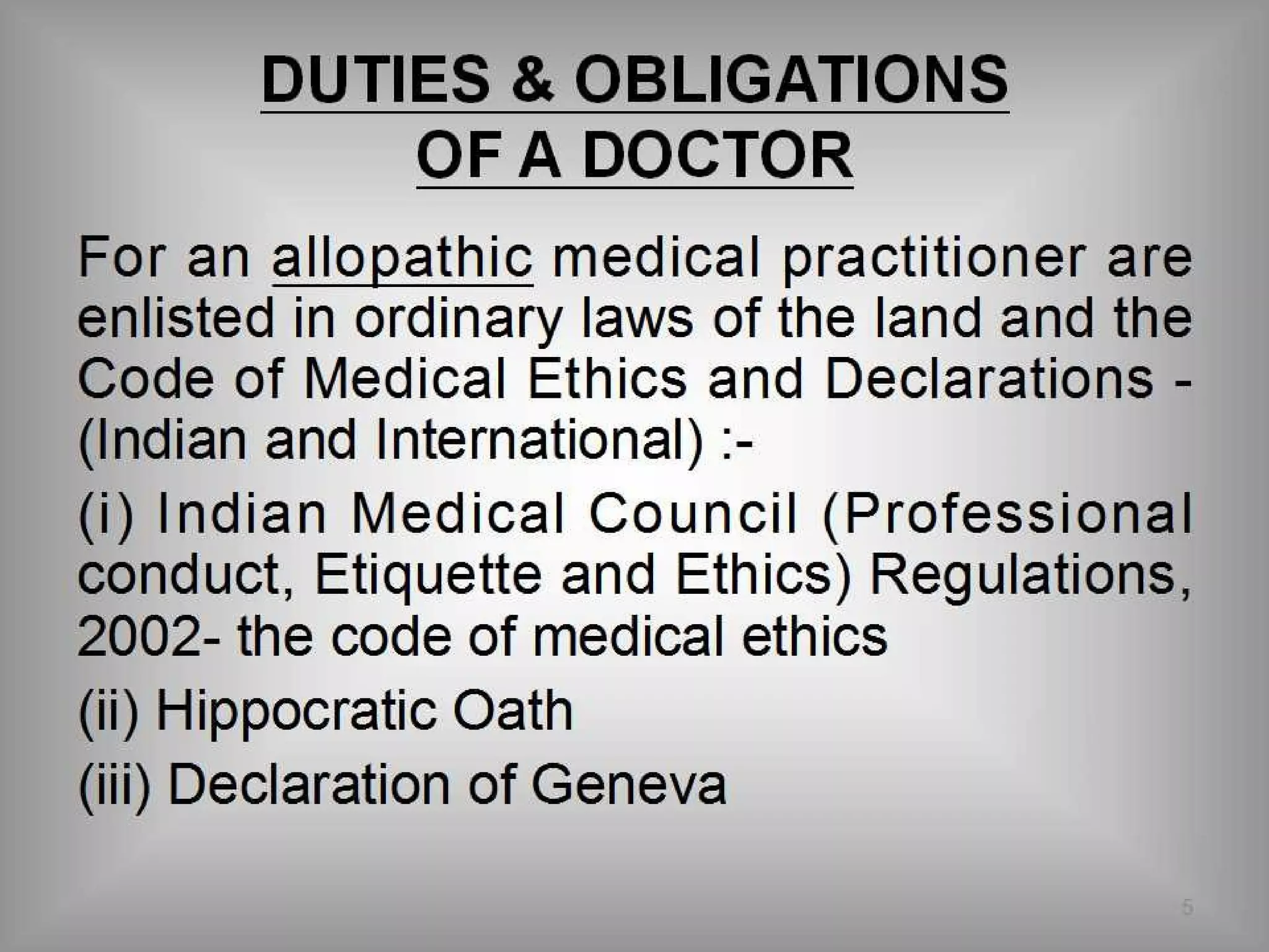 Duties and Obligations of a Doctor | PPT