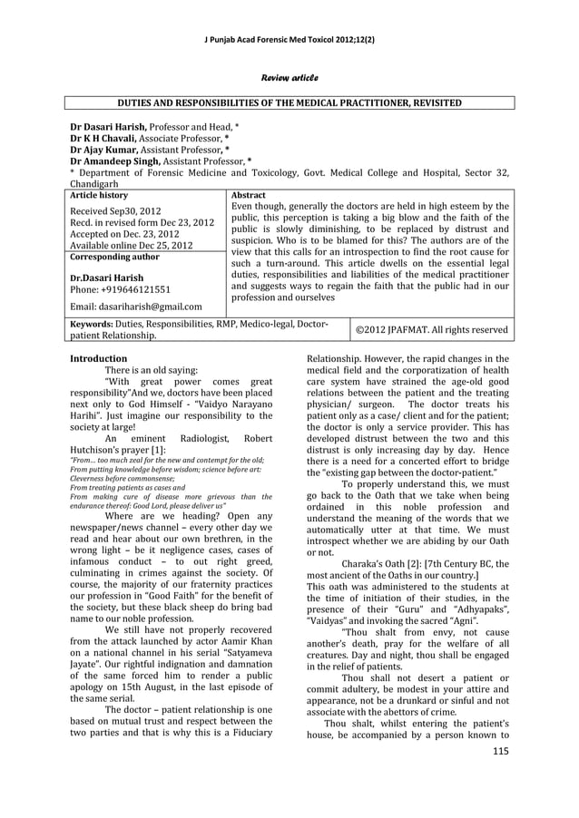 Duties of a doctor | PDF