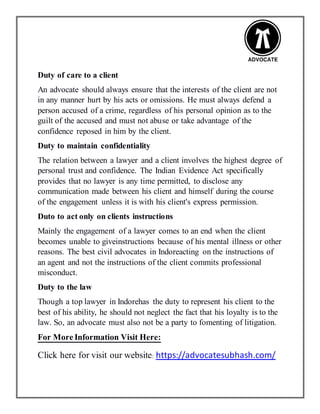 Duties of an advocate towards his client | DOCX