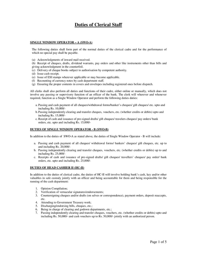 Duties of clerical | PDF
