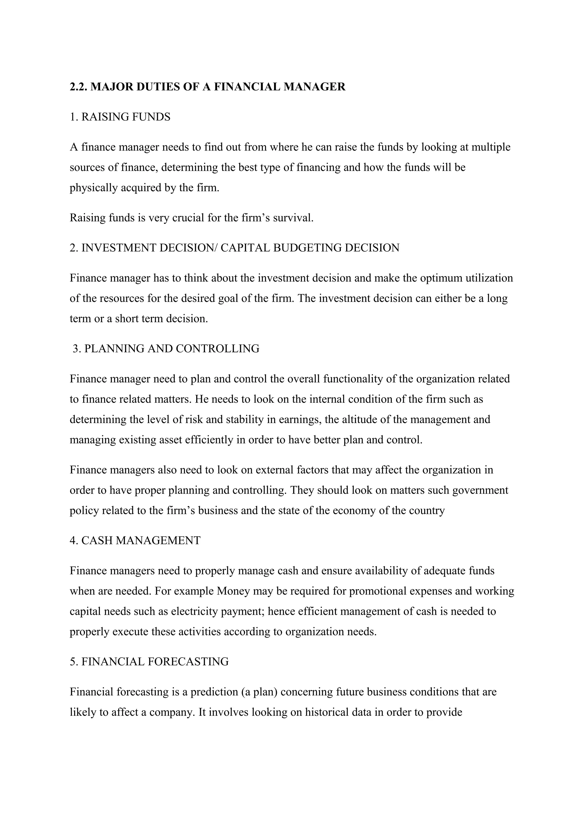 Duties of a finance manager | DOC