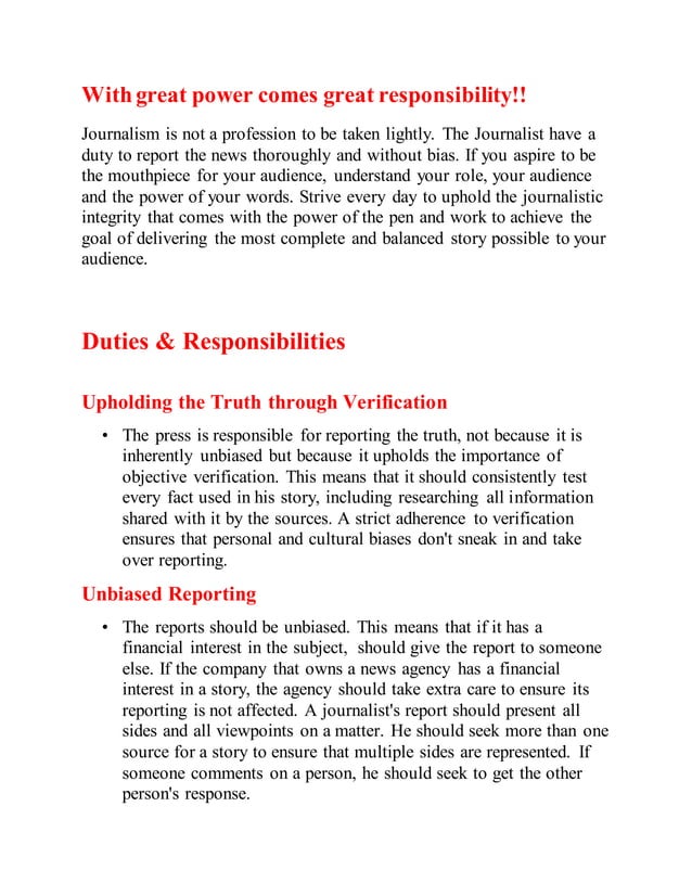 Duties of journalism | DOCX