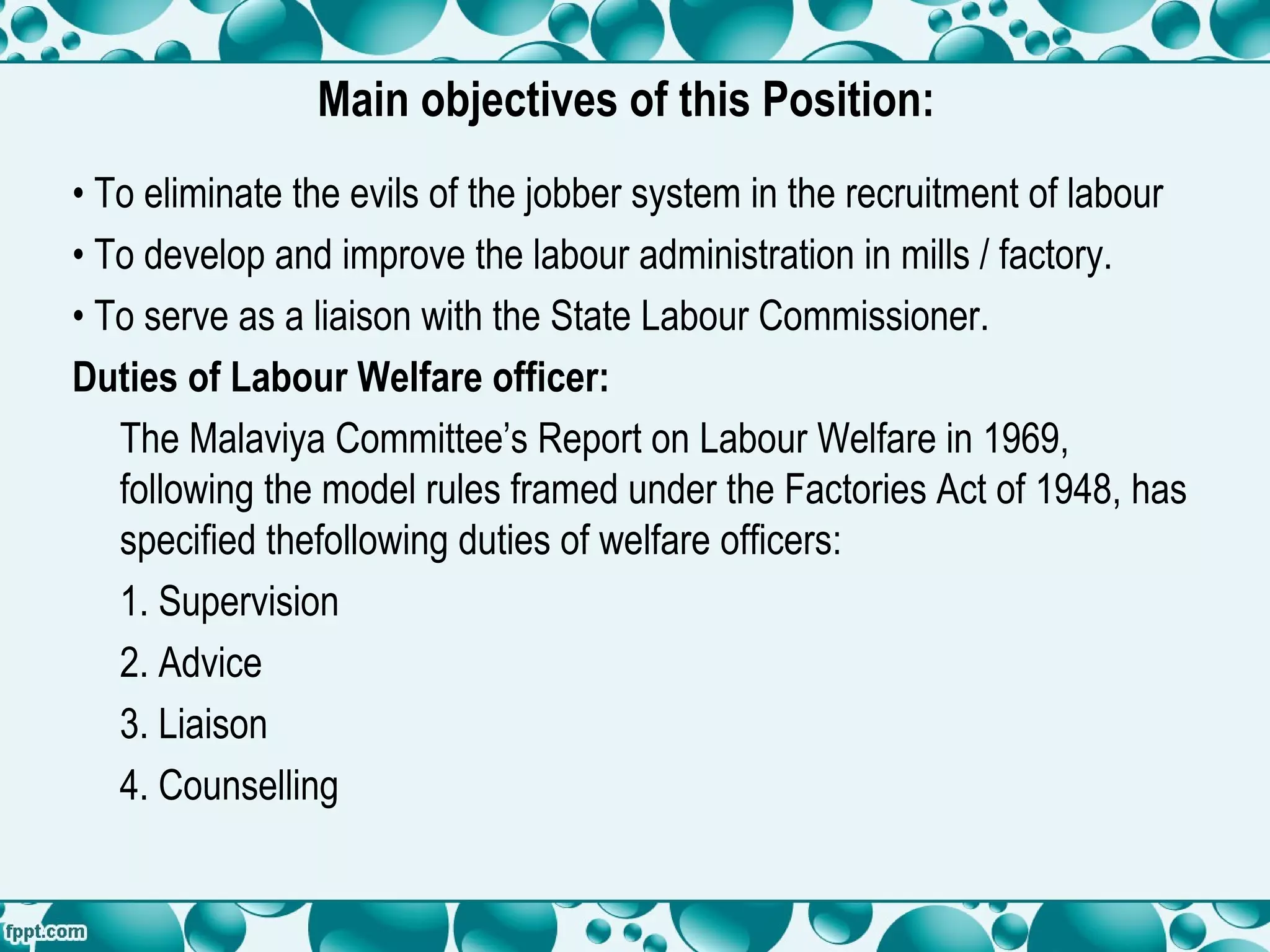Duties of labour welfare officer | PPT