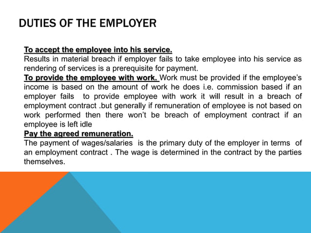 Duties of the employer | PPTX | Business | Business and Finance