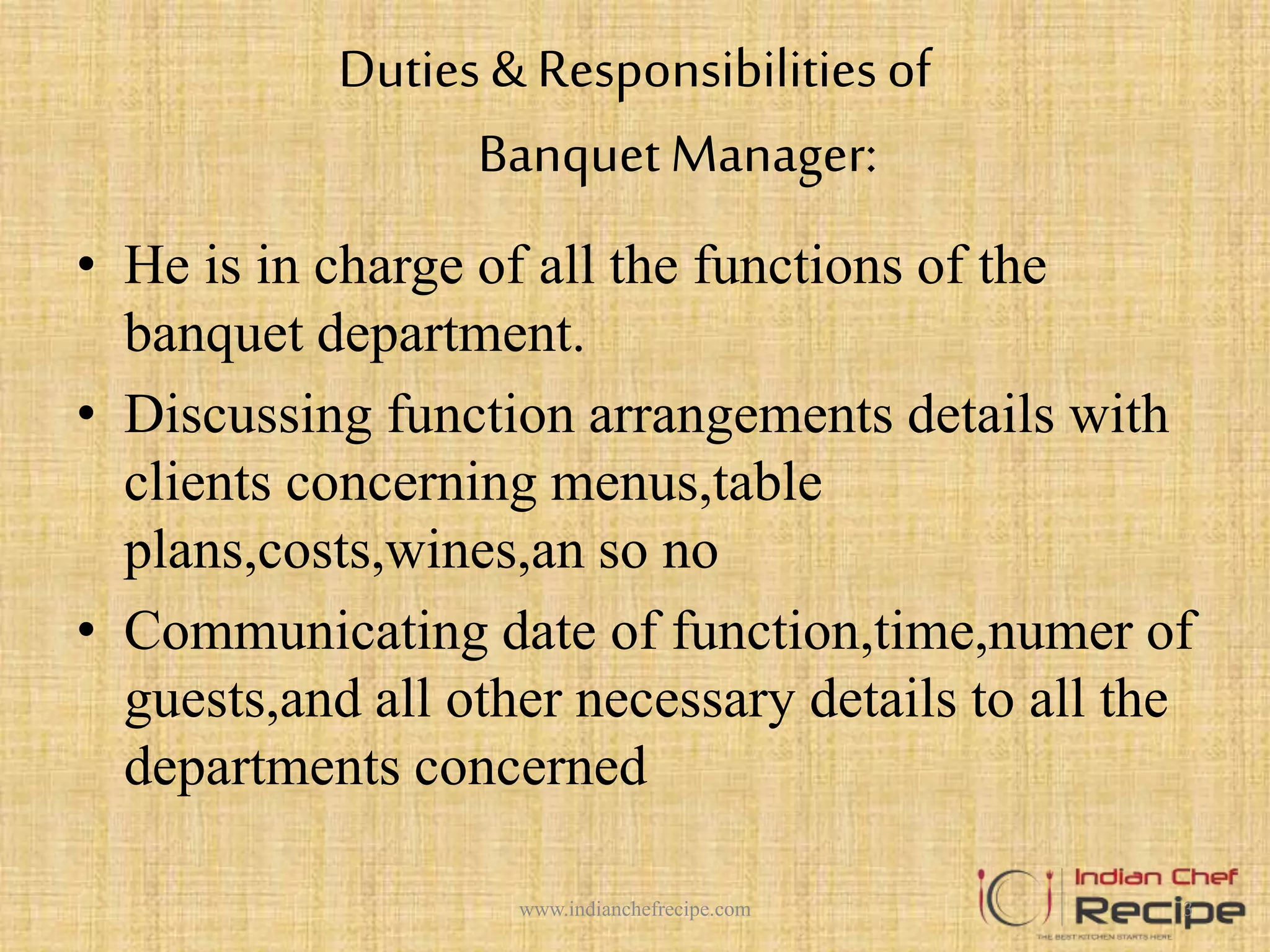Duties and responsibilities of banquet manager | PPTX