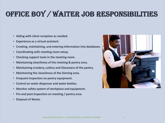 Duties & Responsibilities of Office / Pantry boy | PDF