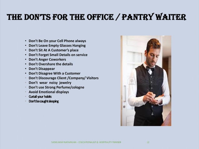 Duties & Responsibilities of Office / Pantry boy
