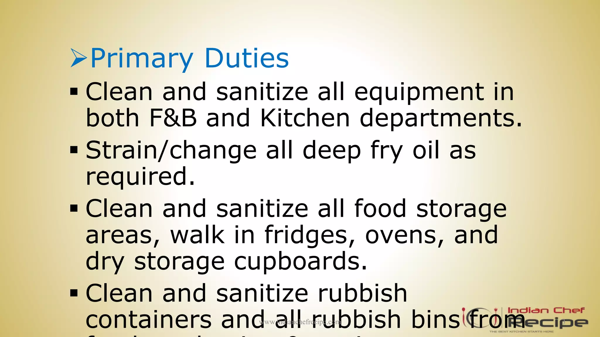 Duties and responsible of kitchen stewarding | PPTX