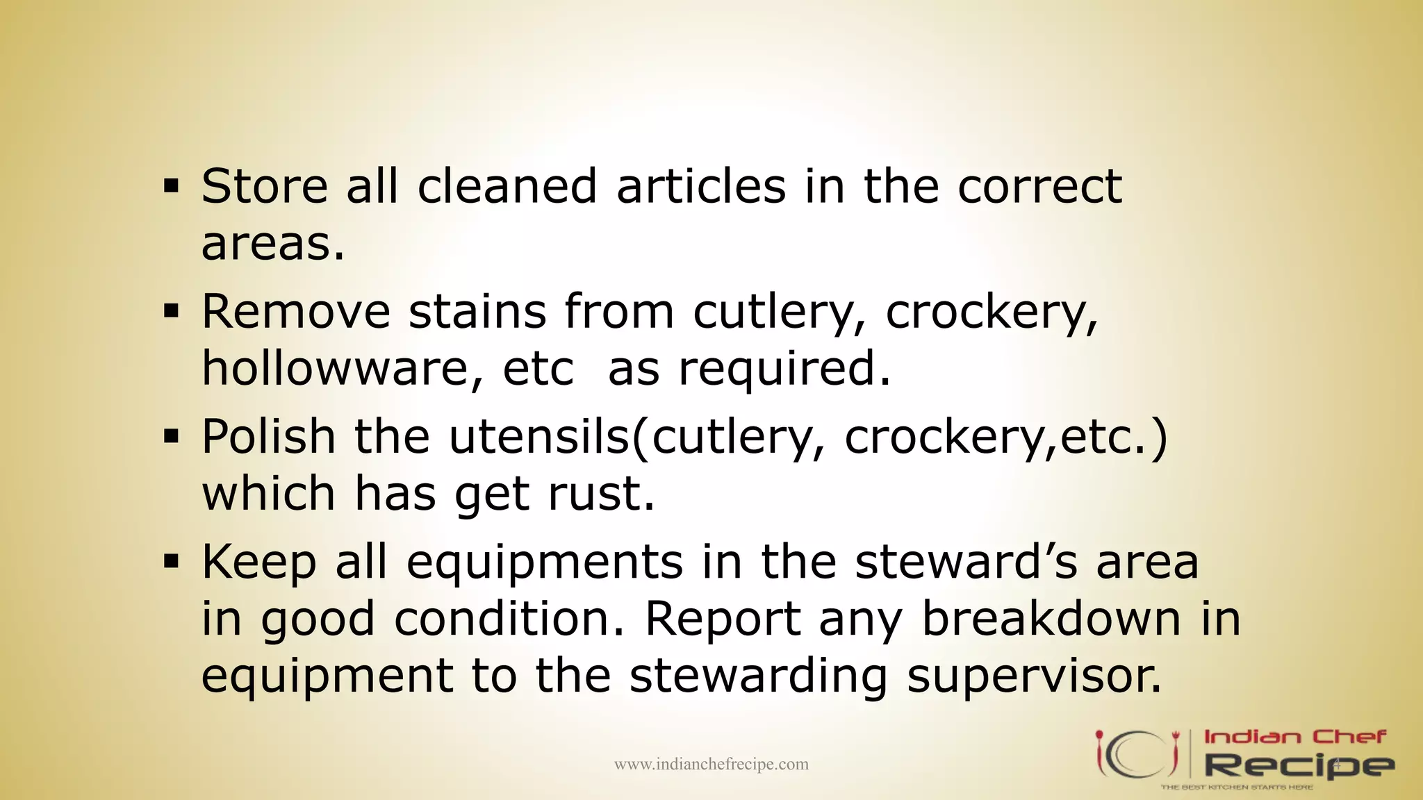 Duties and responsible of kitchen stewarding | PPTX