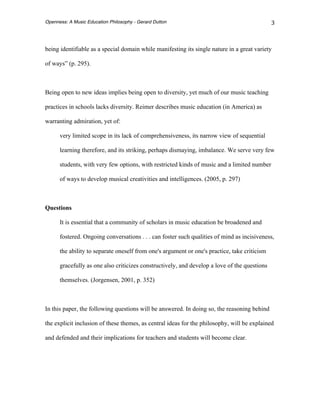 Openness - A Music Education Philosophy - Dutton | PDF