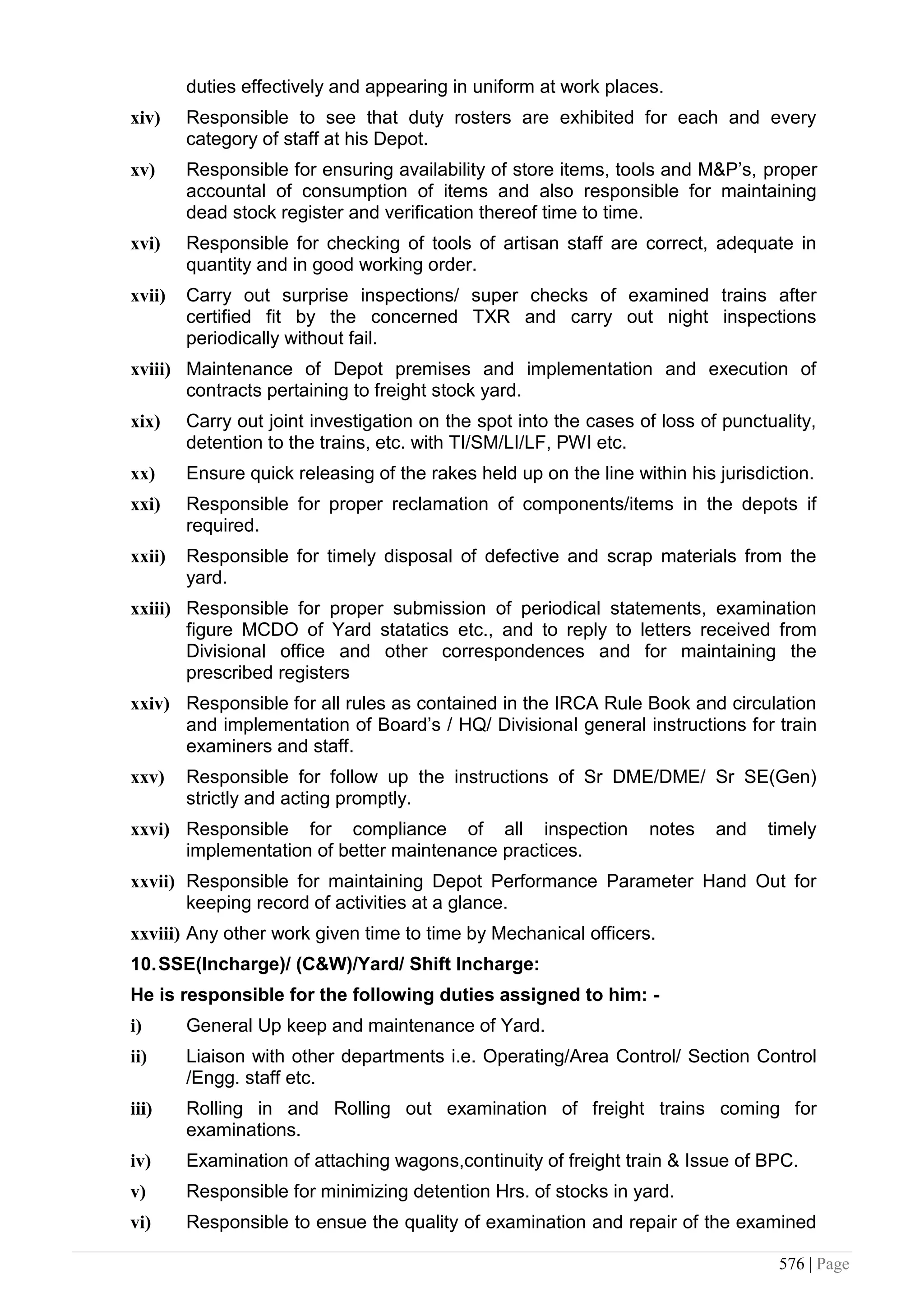 Duty List of C&W Supervisors in INDIAN RAILWAY | PDF