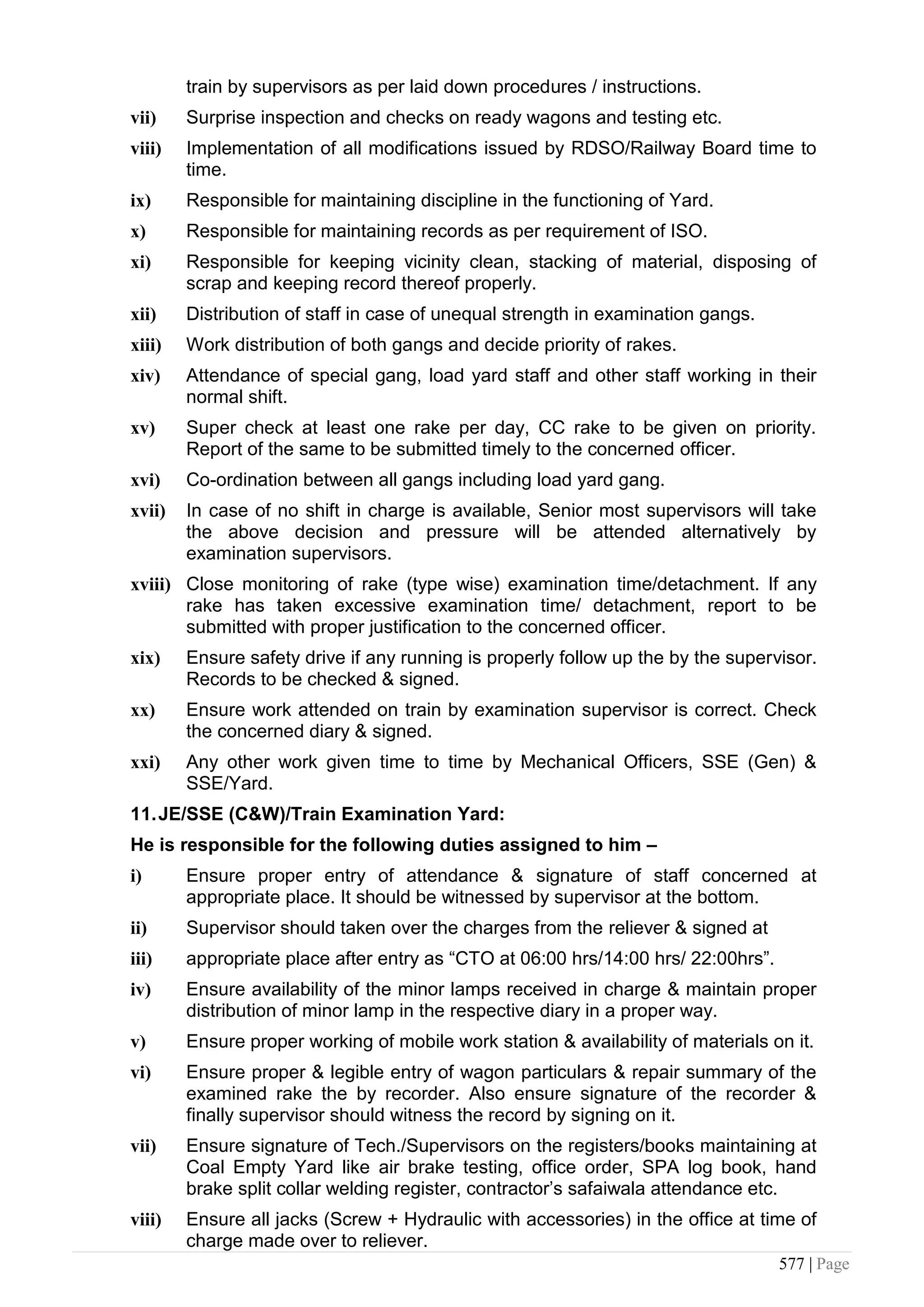 Duty List of C&W Supervisors in INDIAN RAILWAY | PDF