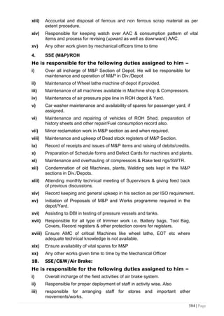 Duty List of C&W Supervisors in INDIAN RAILWAY | PDF