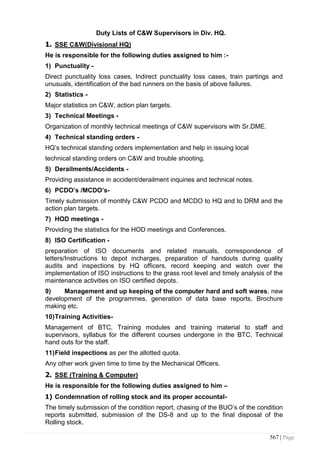 Duty List of C&W Supervisors in INDIAN RAILWAY | PDF