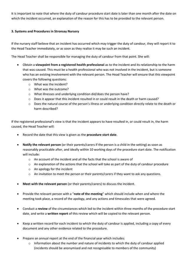 Duty of candour in nursery policy | PDF