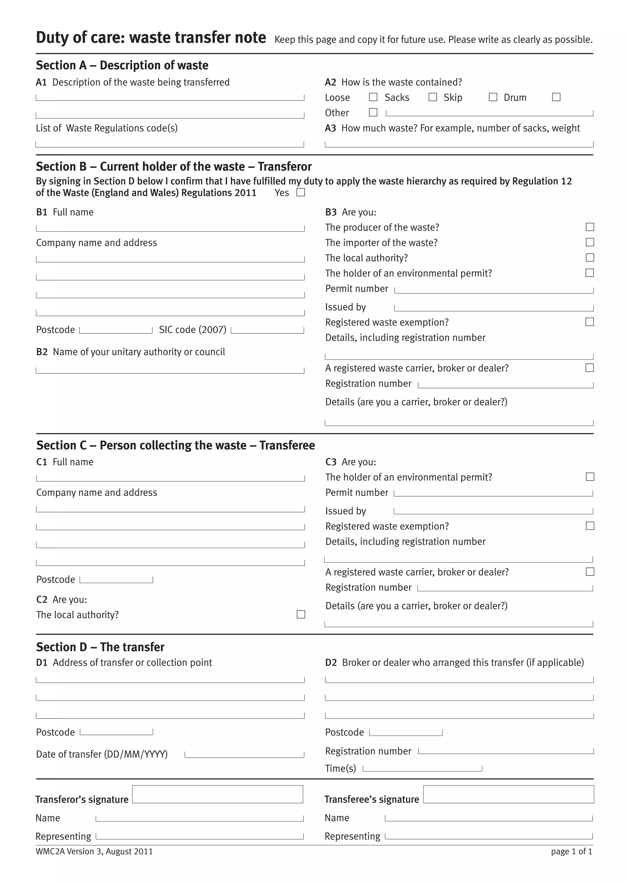 Waste Transfer Note | PDF | Free Download