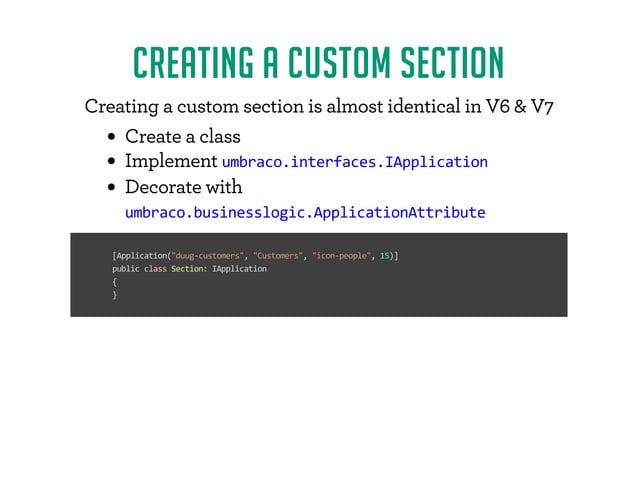 Building custom sections in Umbraco | PPT