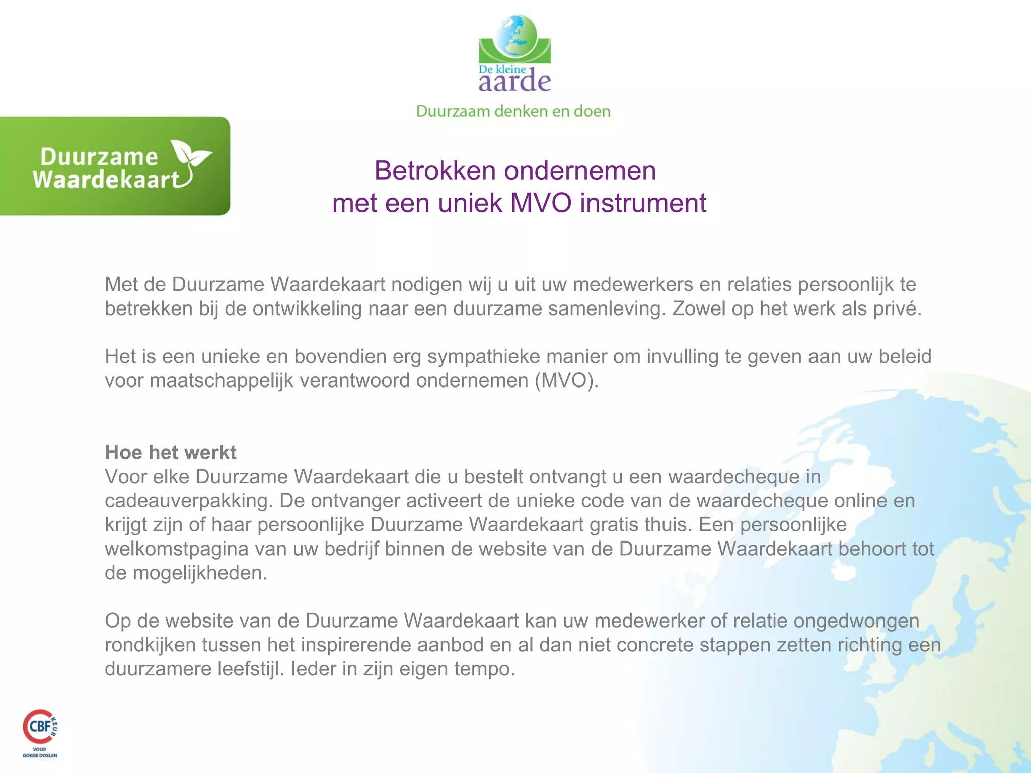Duurzame Waardekaart Stichting De Kleine Aarde (2 Mb) | PPT