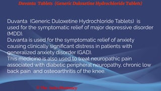 Duvanta Tablets (Generic Duloxetine Hydrochloride Tablets) | PDF