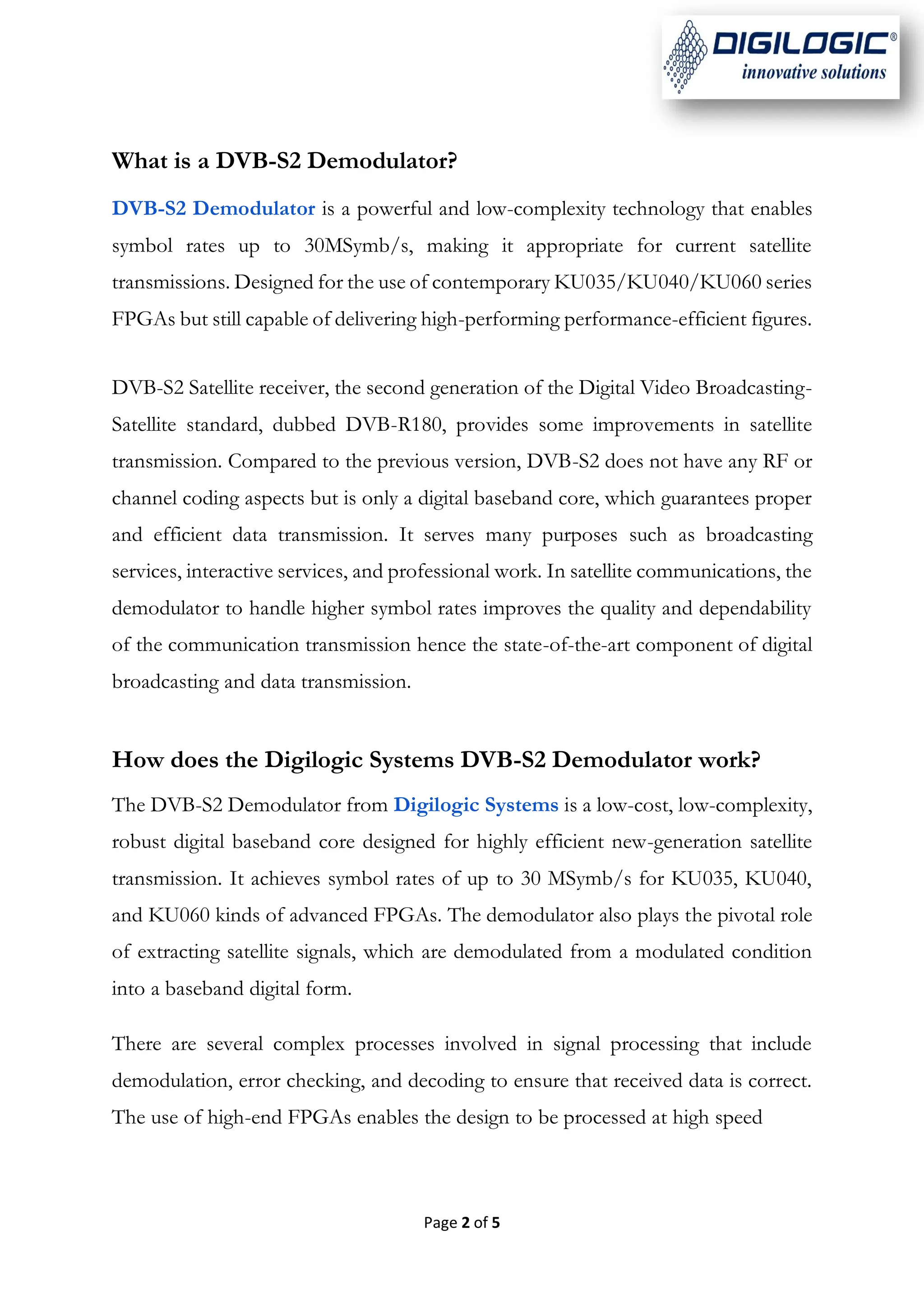 Dvb S2 Demodulator From Digilogic Systems Pdf Digital Audio Computer Software And Applications