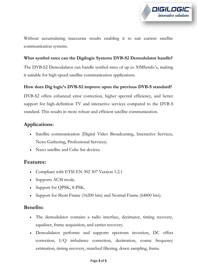 Dvb S2 Demodulator From Digilogic Systems Pdf Digital Audio Computer Software And Applications