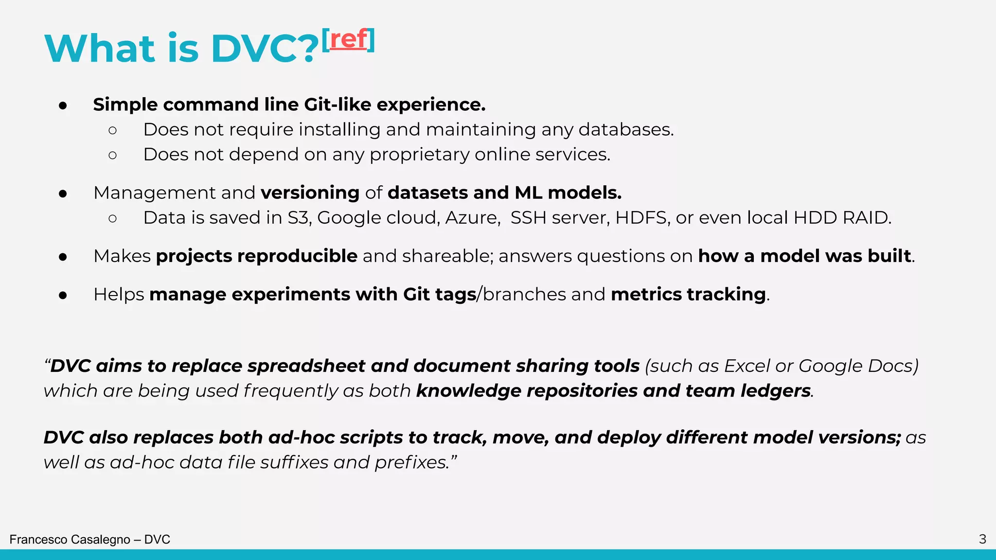 DVC - Git-like Data Version Control for Machine Learning projects | PPT