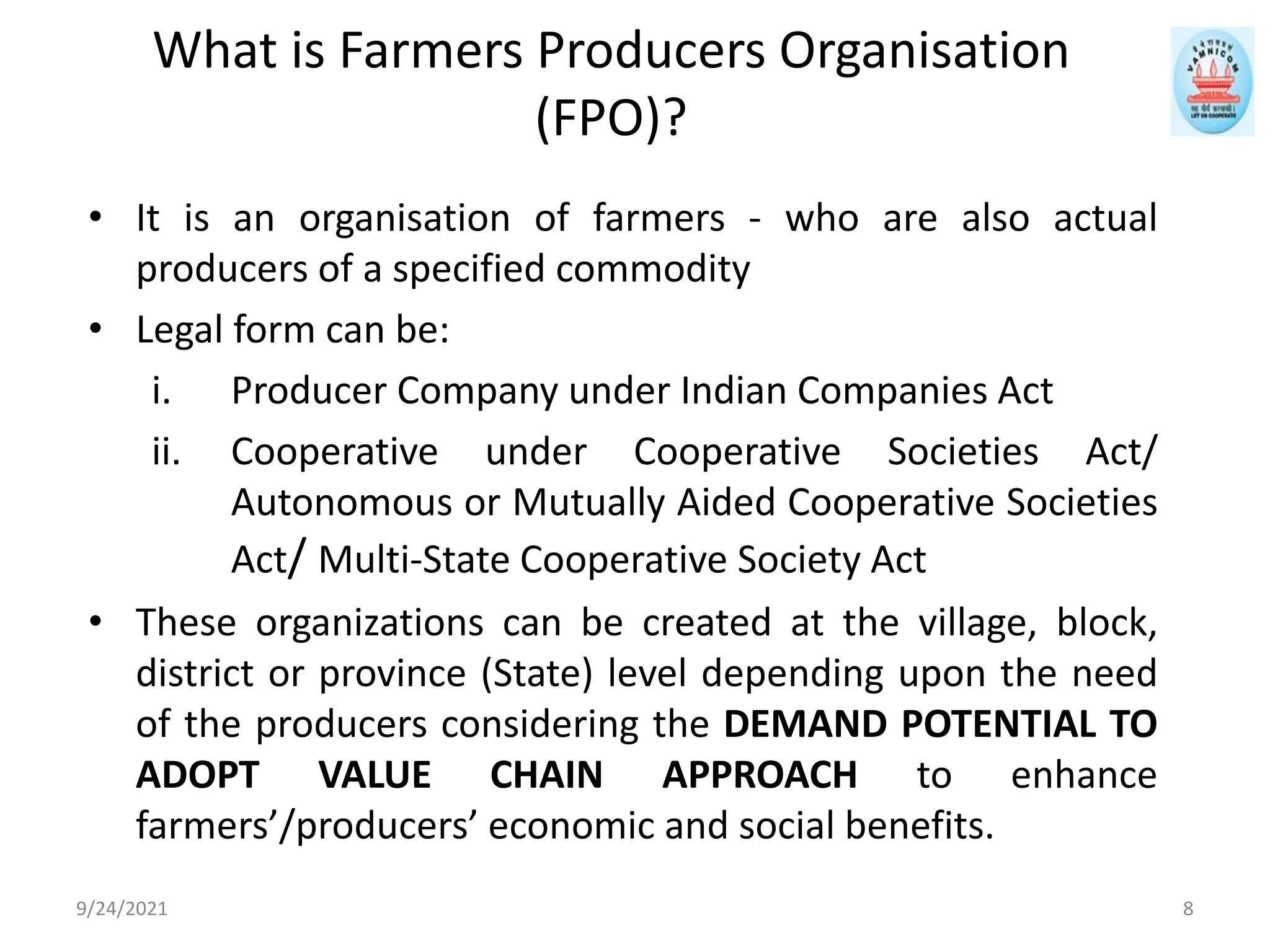 Farmer Producer Organization FPO of India Presentation for ...
