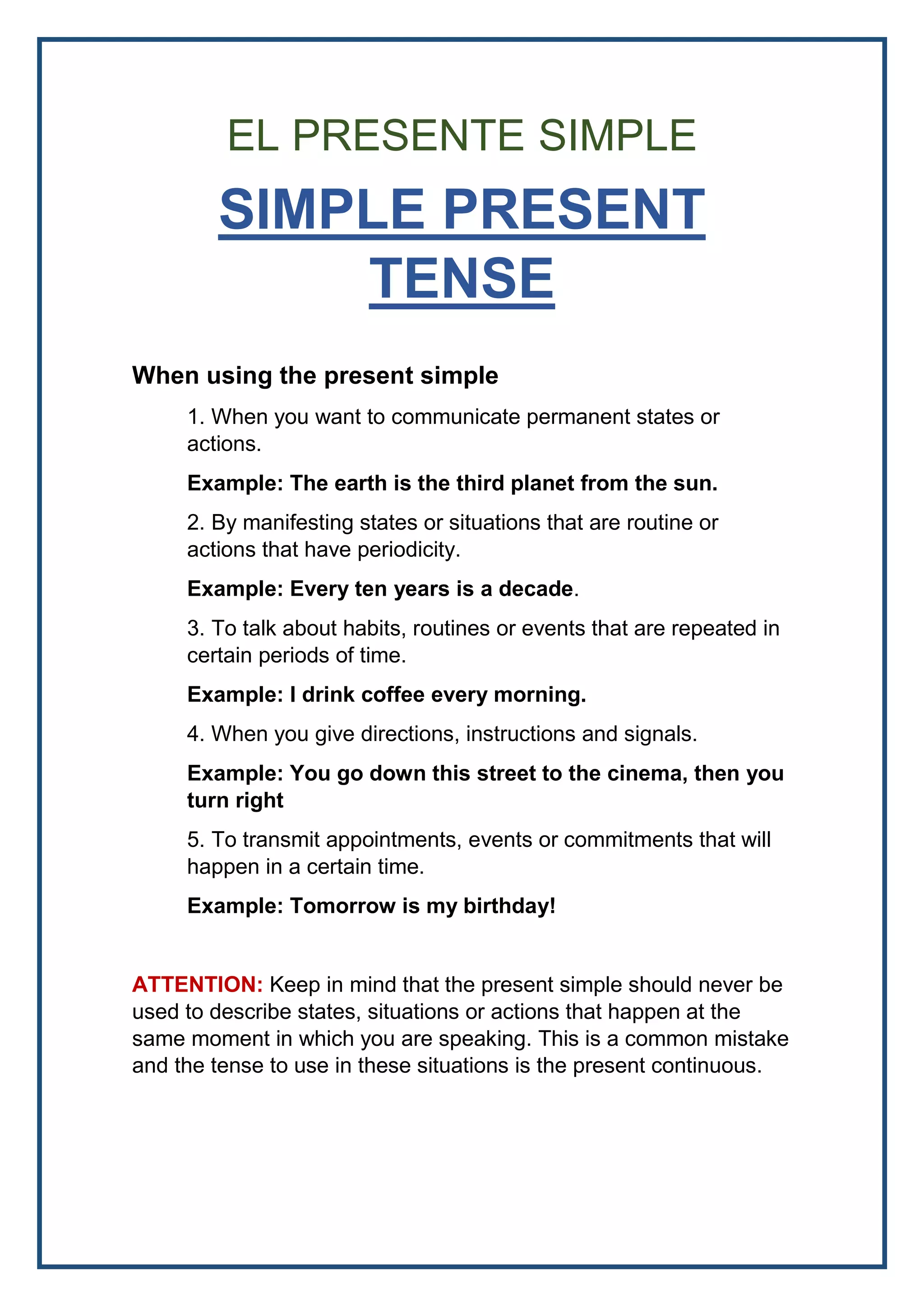 Ejemplos de presente simple | PDF