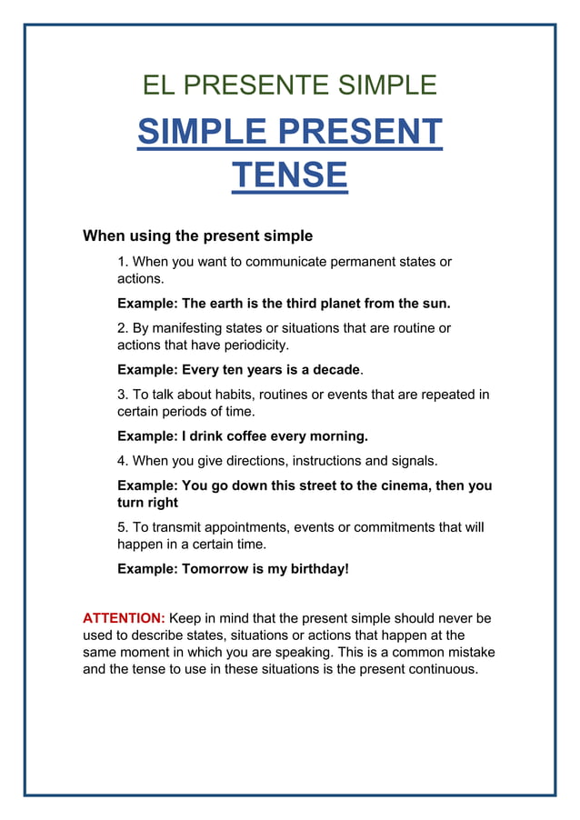 Ejemplos de presente simple | PDF