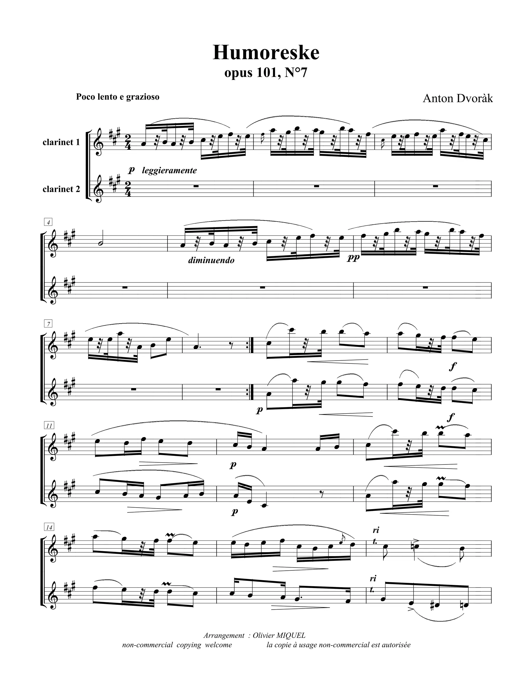 Dvorak humoresque duo de clarinetes | PDF
