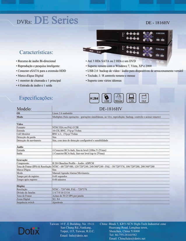 DVR Stand Alone DE-1816HV Dotix | PDF