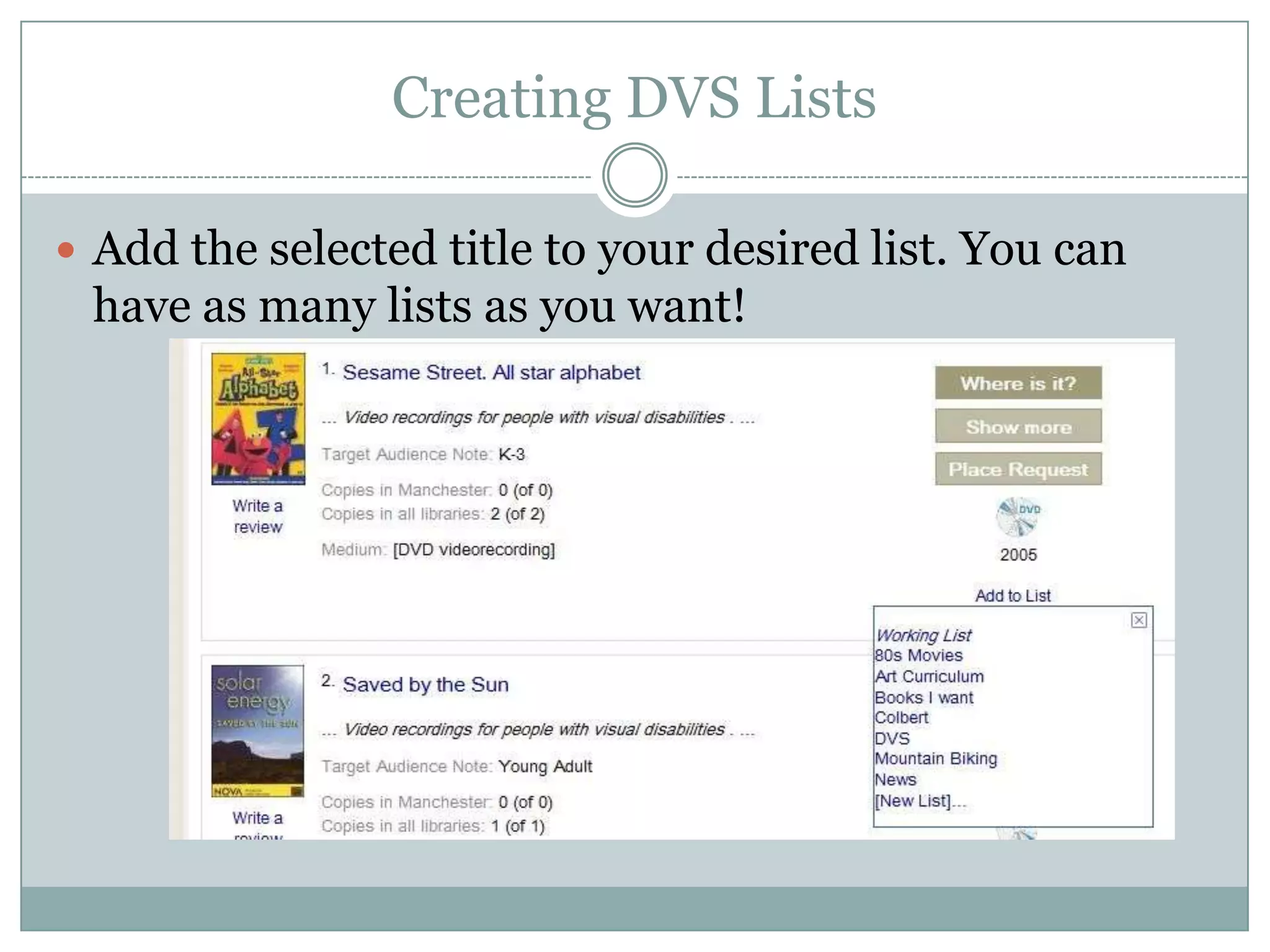 Finding DVDs with Descriptive Video Service capability in the Library ...
