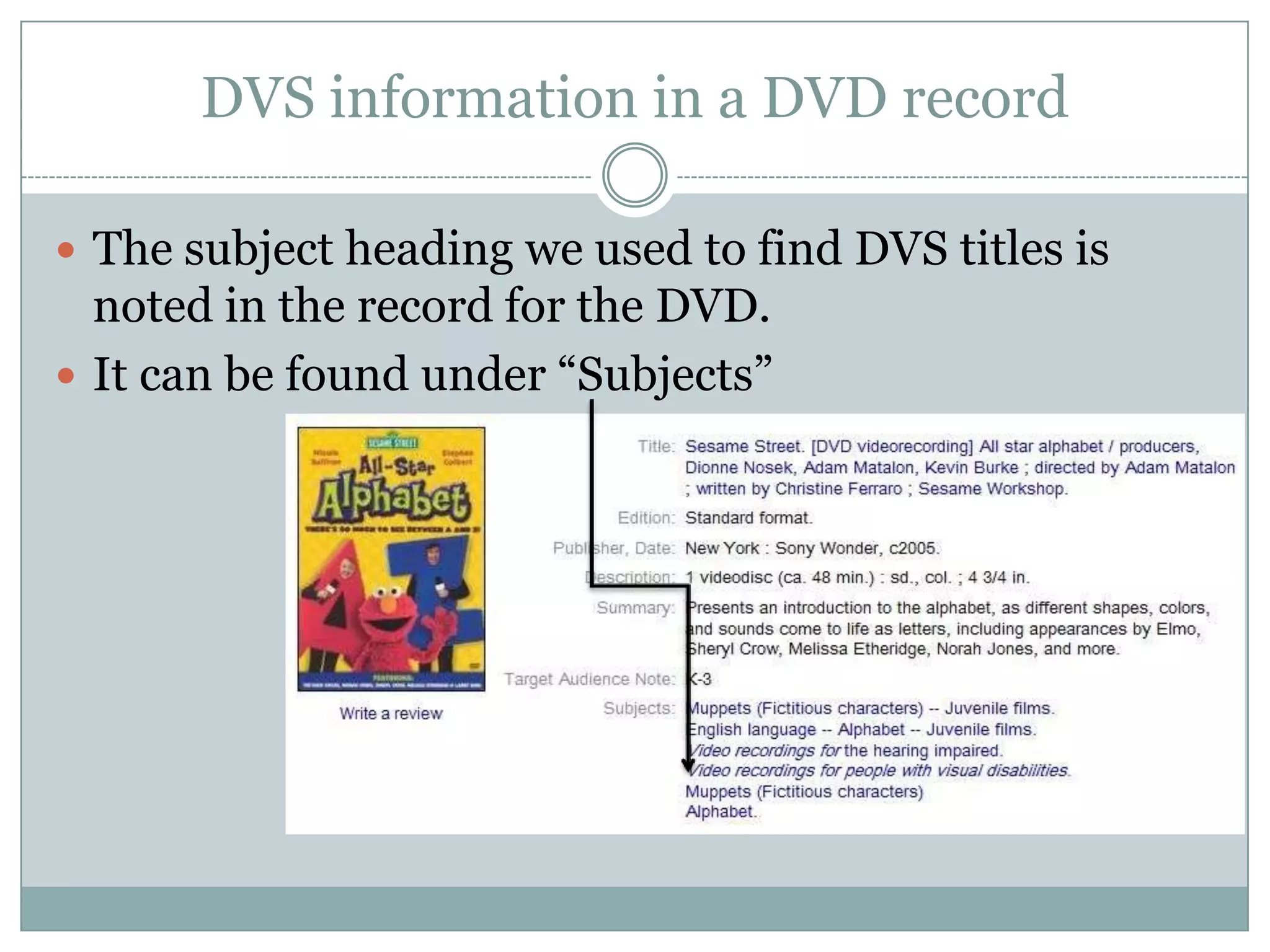 Finding DVDs with Descriptive Video Service capability in the Library ...