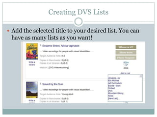 Finding DVDs with Descriptive Video Service capability in the Library ...