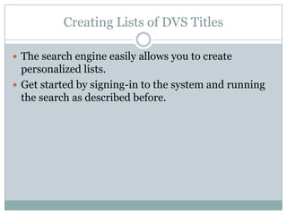 Finding DVDs with Descriptive Video Service capability in the Library ...